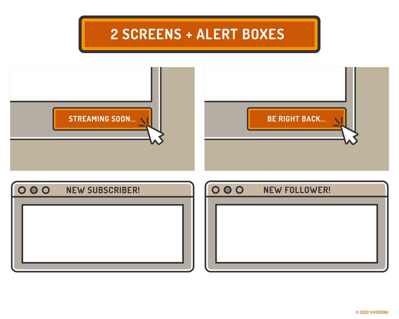 Basic Stream Overlay Package for Twitch & Youtube, Retro Beige Theme ...
