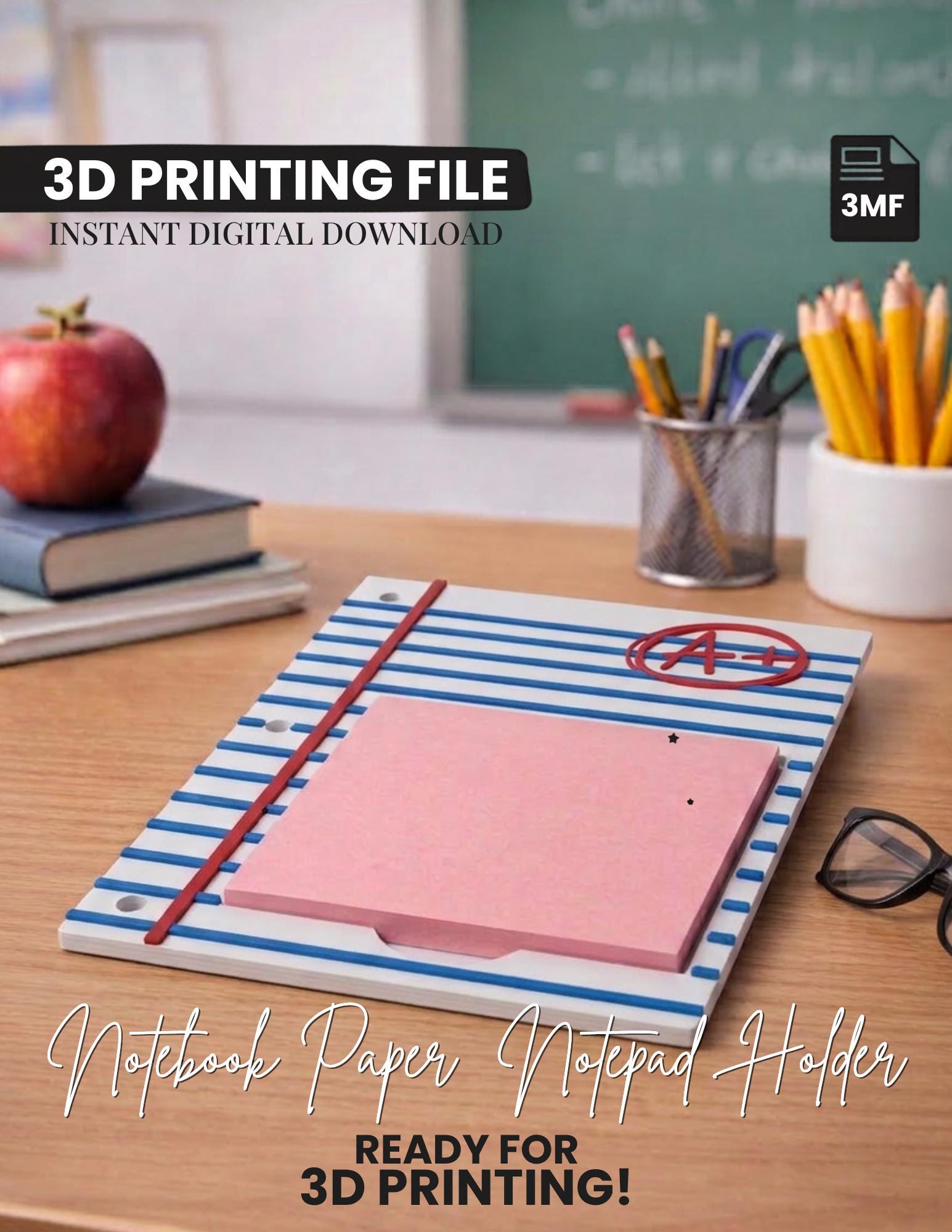 Notebook Paper Notepad Holder STL | 3D Print File | Teacher Gift ...