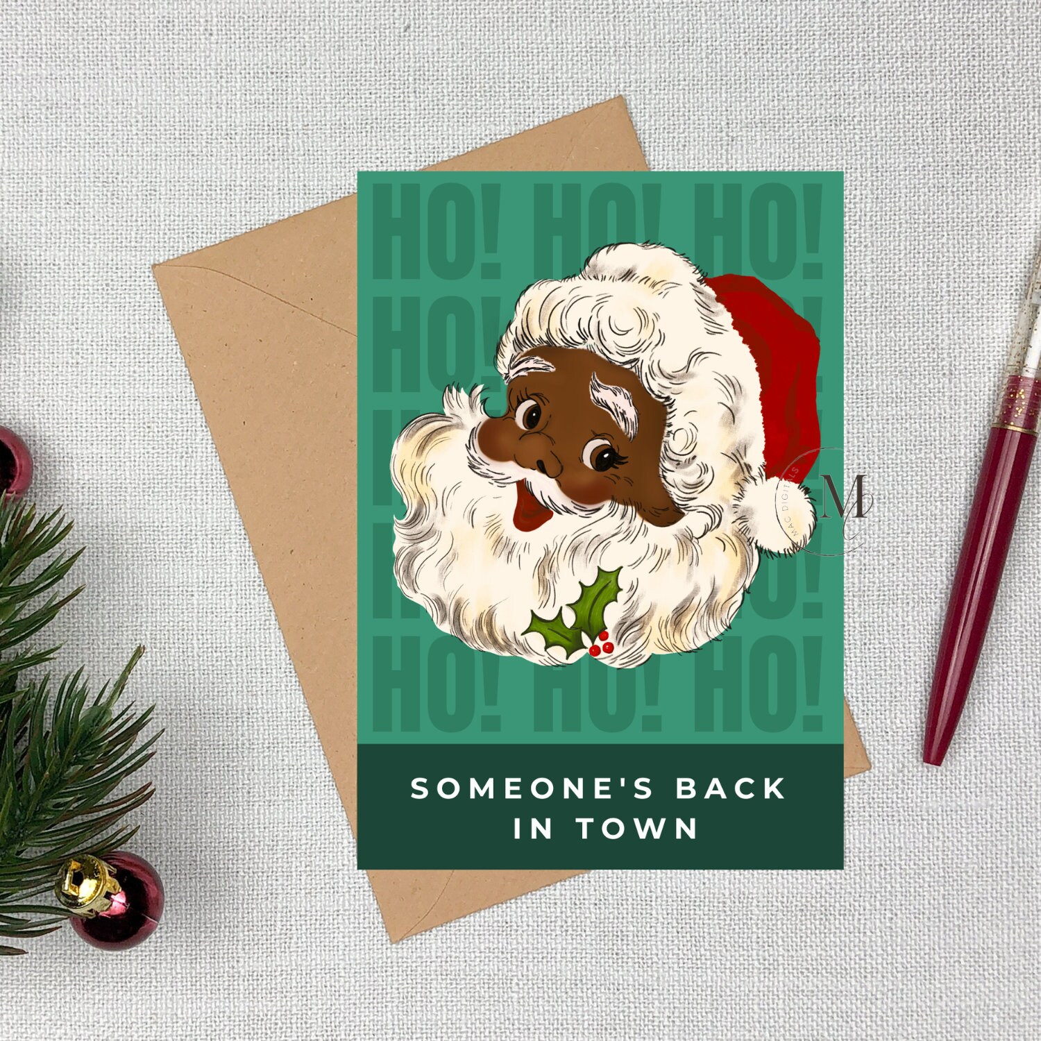 HO HO HO, Printable Cards, Christmas Cards, Greeting Cards, Black Santa ...