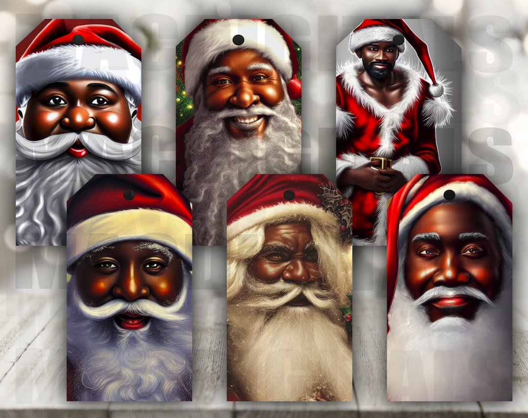 Printable Gift Tags, Santa Gift Tags, Christmas Labels, Black Santa ...