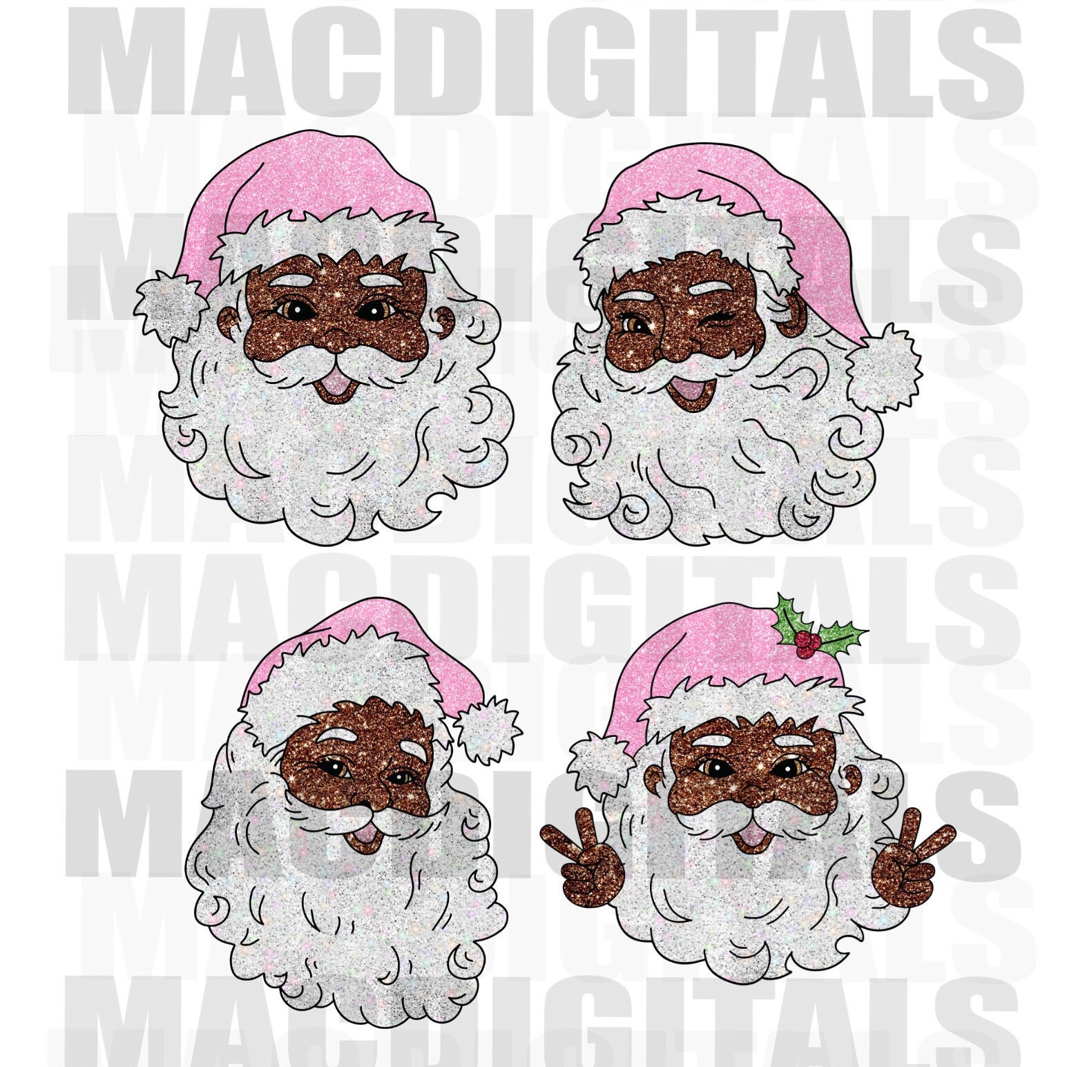 Glitter Santa, Pink, Cute Vintage Santa, African American Santa, Santa ...