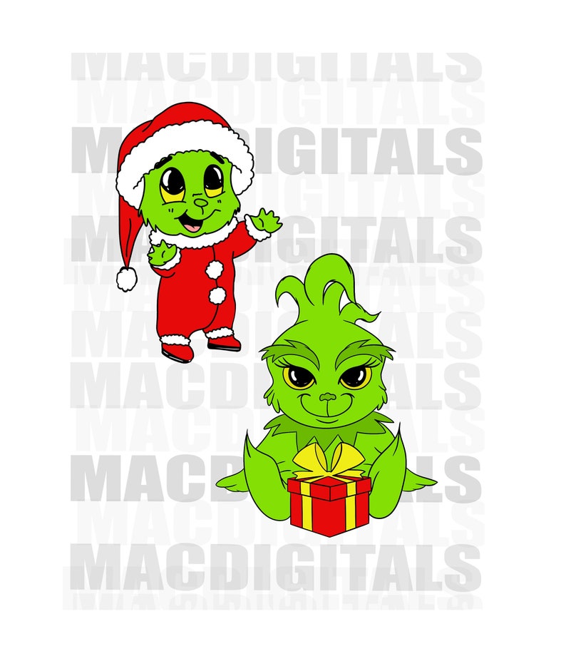 Baby Green Monster, Cute Christmas Clipart, Christmas Clipart, Holiday ...