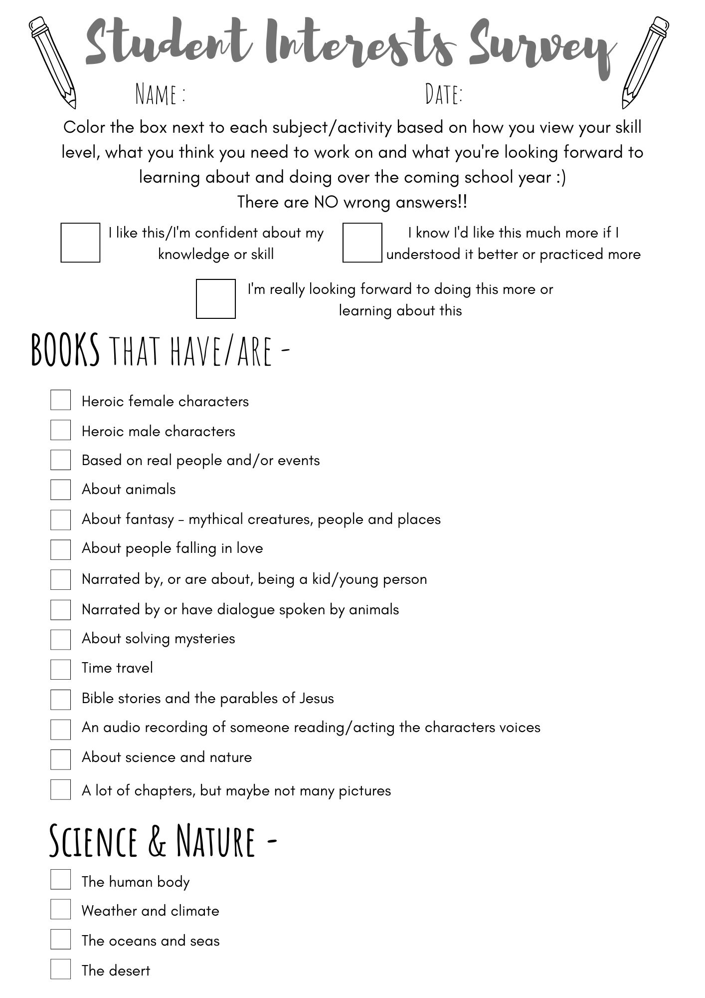 Back to School Learning Interest Survey for Students Template Fully ...