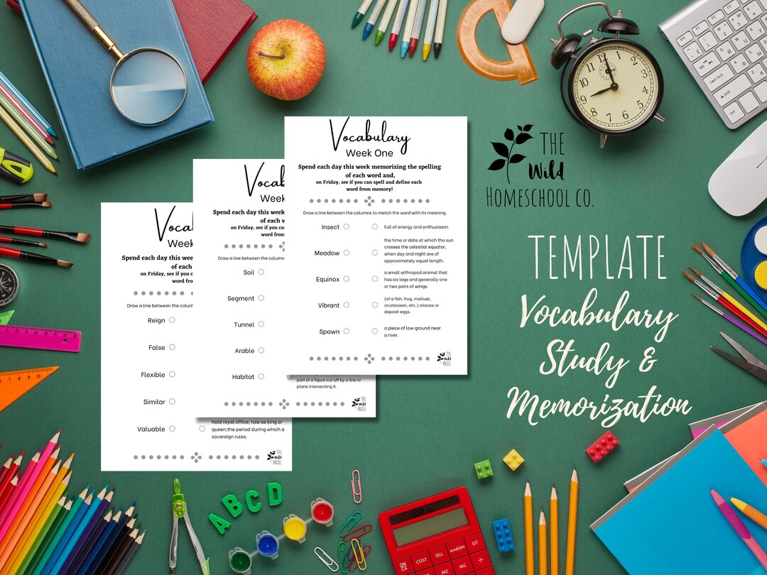 Vocabulary Worksheet Homeschool TEMPLATE Definition Matching Spelling ...