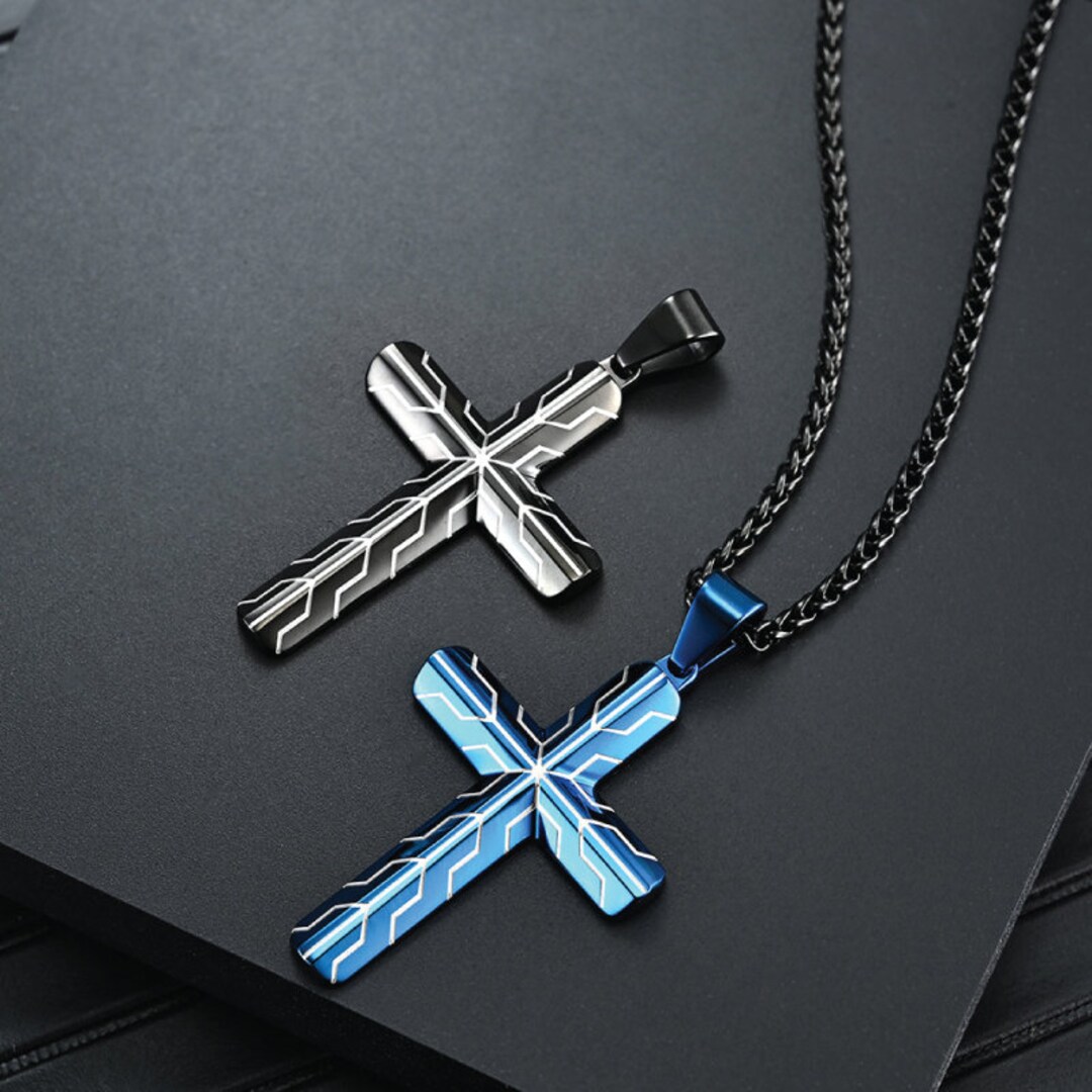 Men's Tire Cross Pattern Pendant Necklace Stainless Steel Black or Blue ...