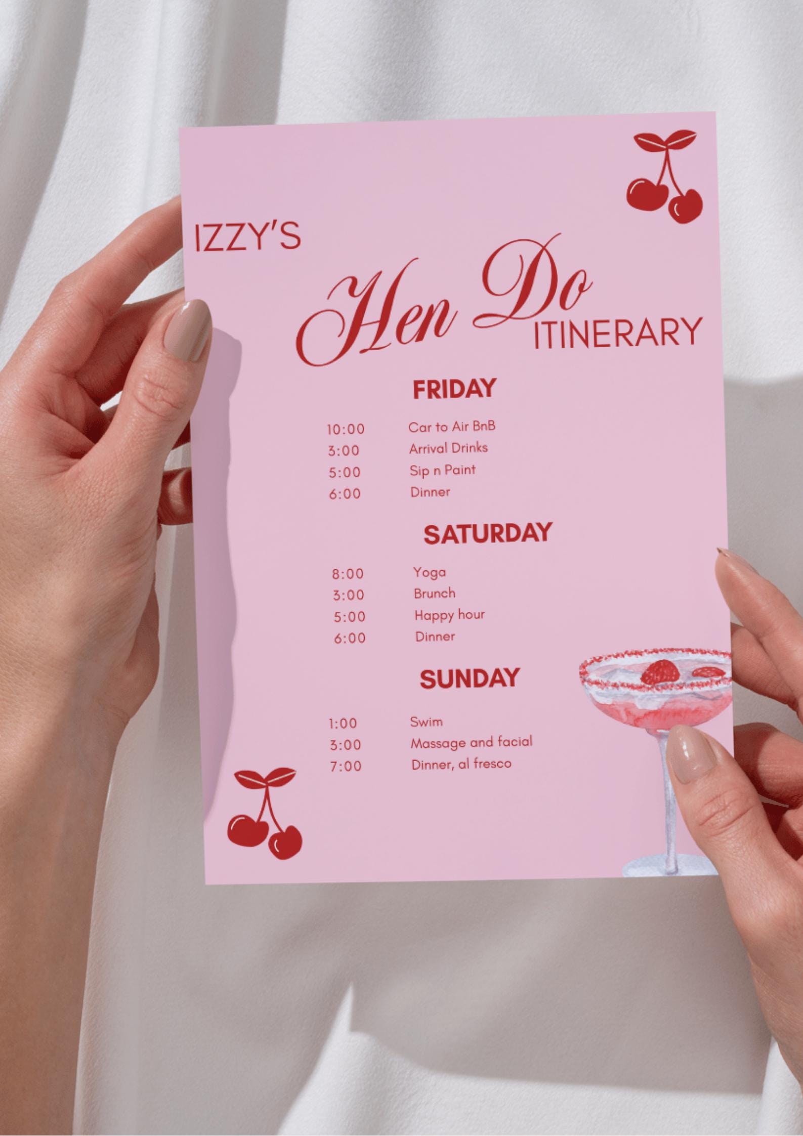 Editable Hen Party Itinerary Template | Personalised Hen Do Schedule ...