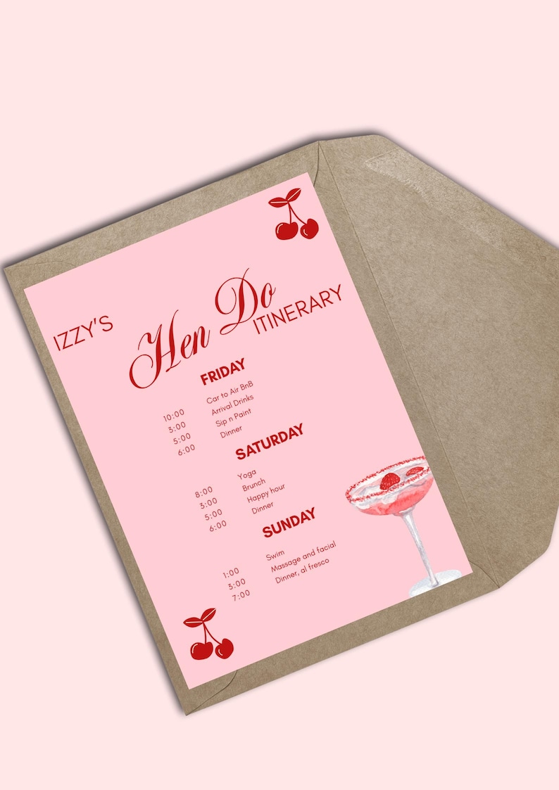 Editable Hen Party Itinerary Template | Personalised Hen Do Schedule ...