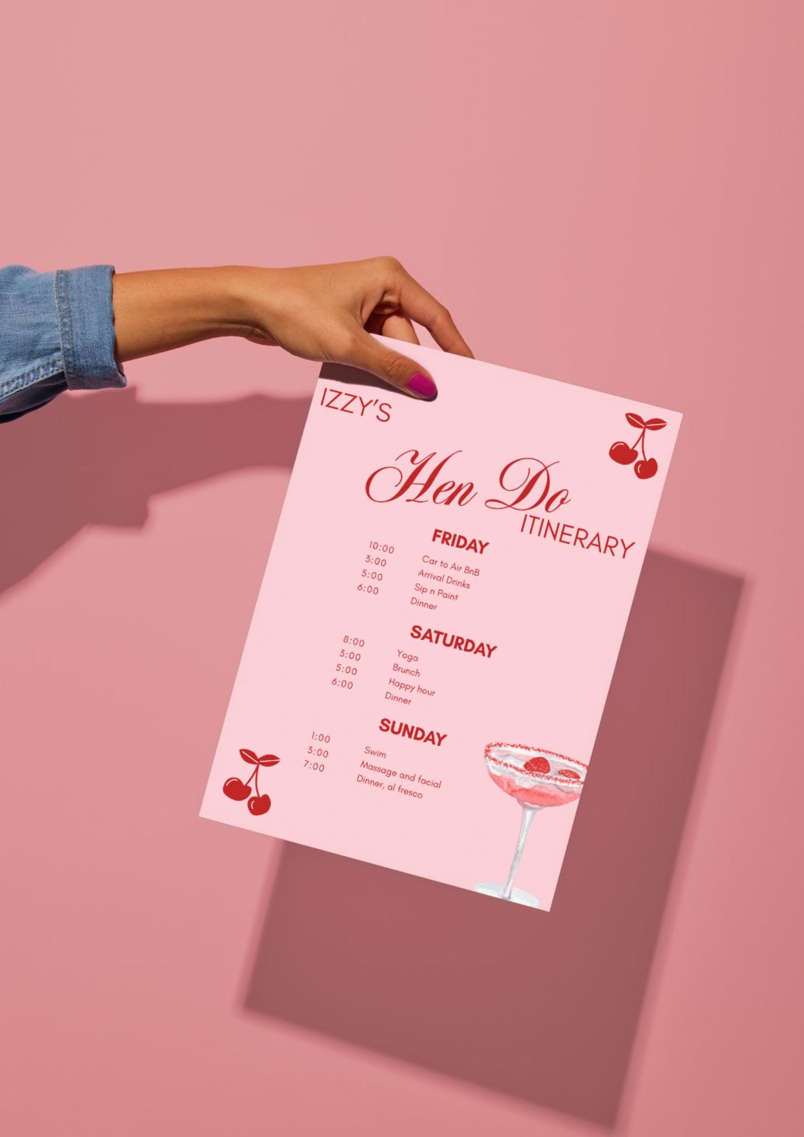 Editable Hen Party Itinerary Template | Personalised Hen Do Schedule ...