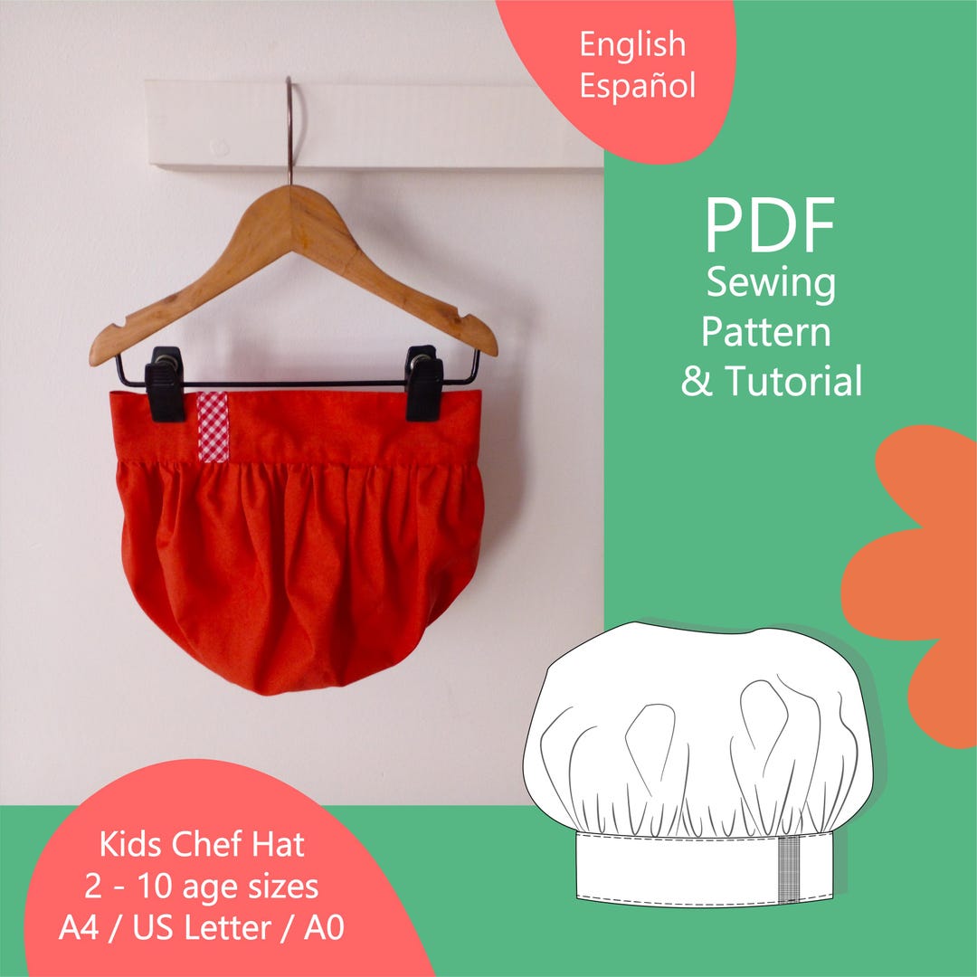Kids Chef Hat Sewing Pattern PDF Mandarina – 5 Sizes – Bilingual ...