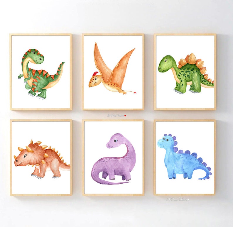 Set of 6 Dinosaur PRINTABLE Dinosaur Watercolor Dinosaur - Etsy