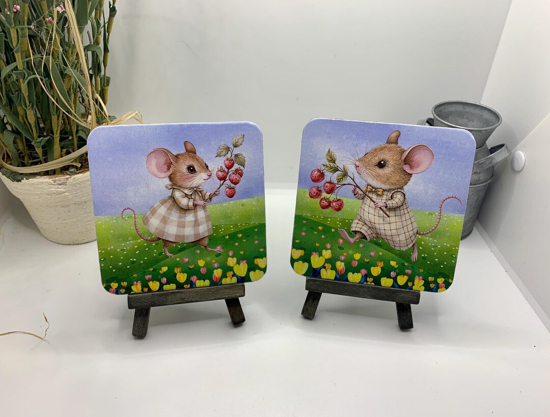 Cute Mouse Wood Sign, Girl and Boy Mice Art on Easel, Wood Sign for ...
