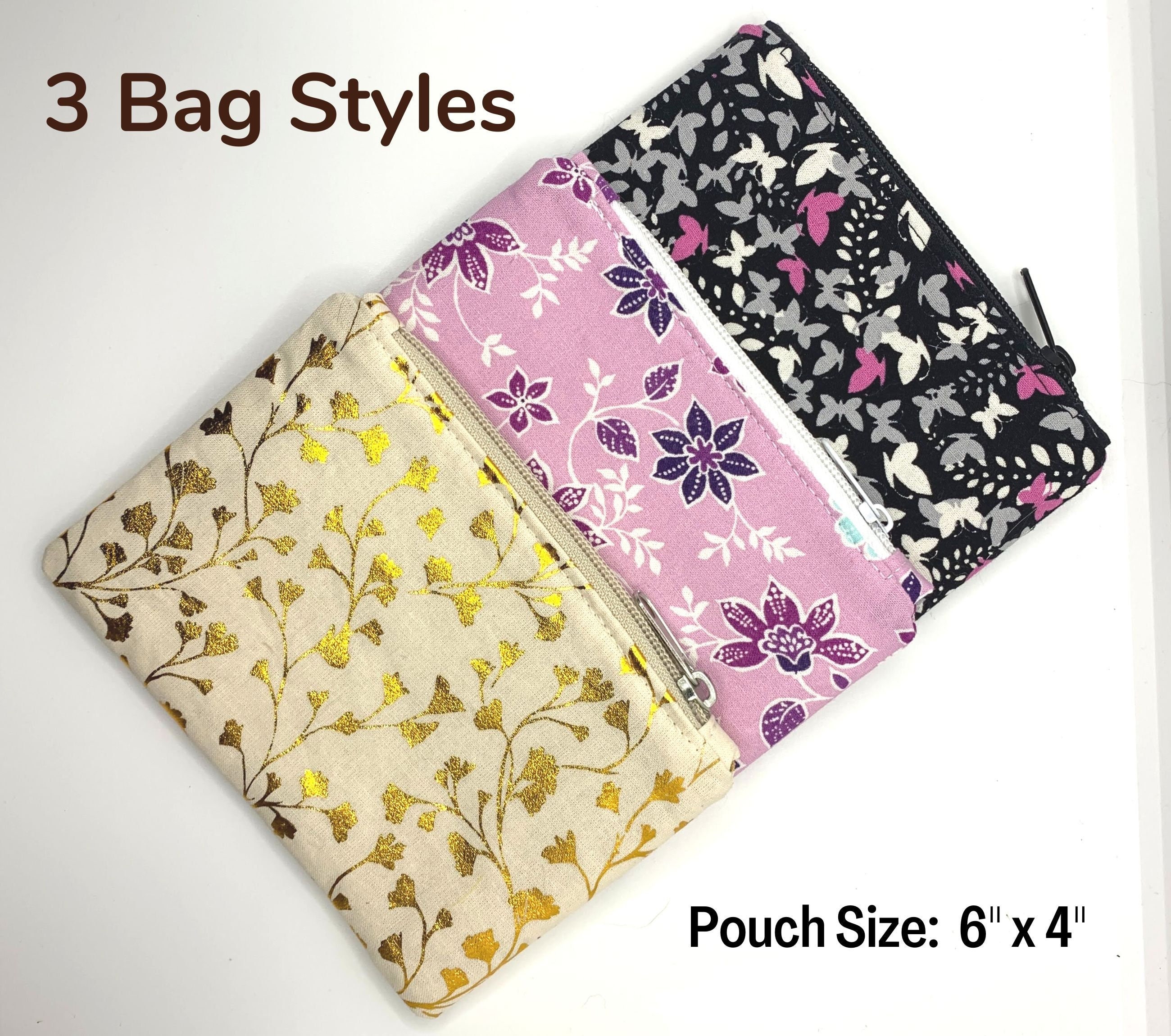 Gorgeous 6x4 Metallic Gold Leaf and Floral Medium Pouches, Zipper Coin ...