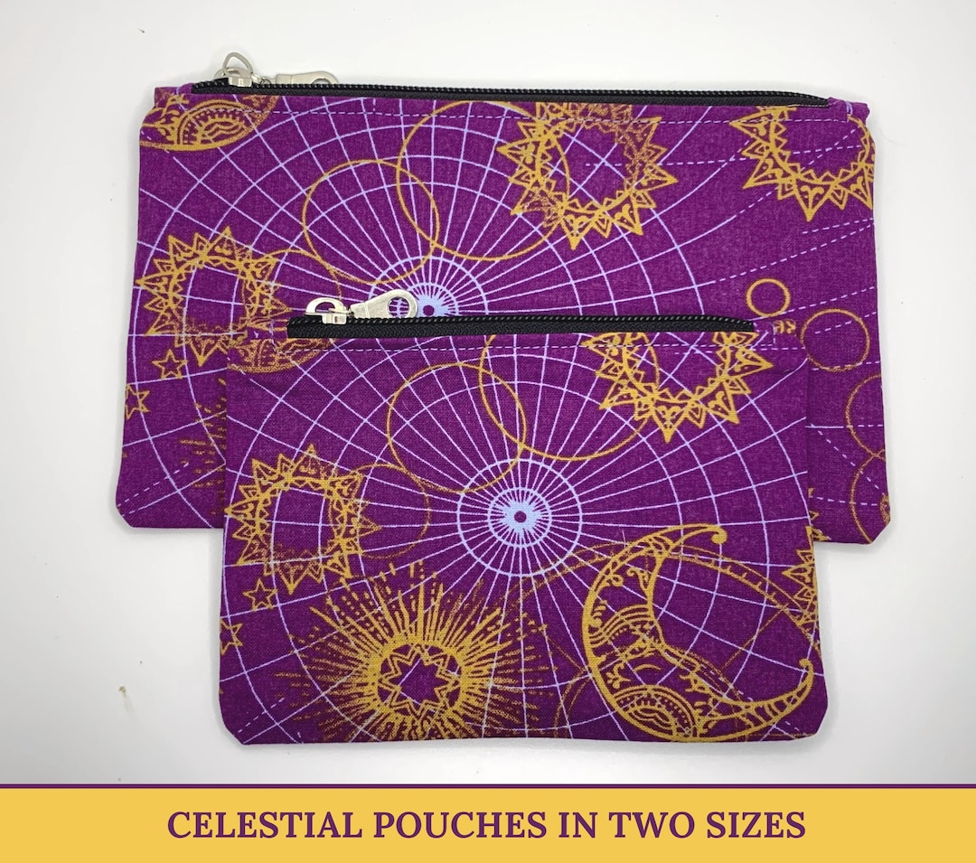Celestial Pouch, Handmade Fabric Zipper Pouches, Small Wallet, Moon ...