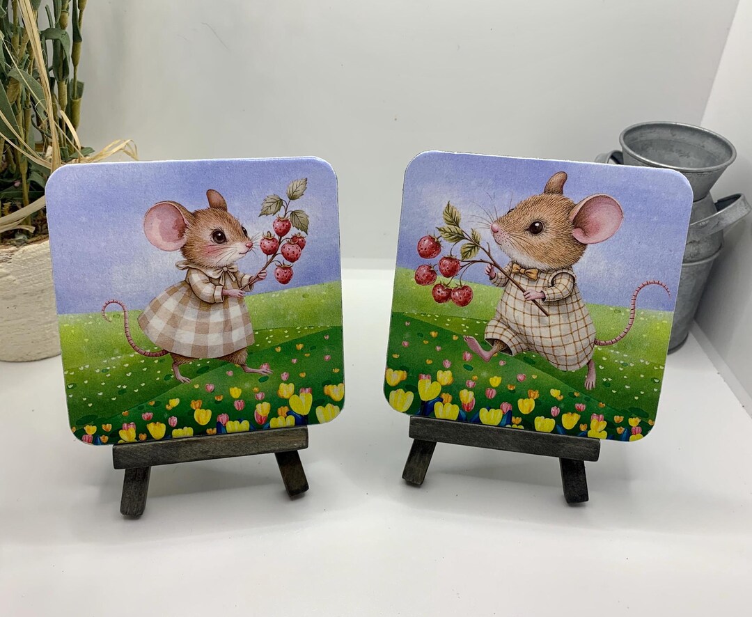 Cute Mouse Wood Sign, Girl and Boy Mice Art on Easel, Wood Sign for ...