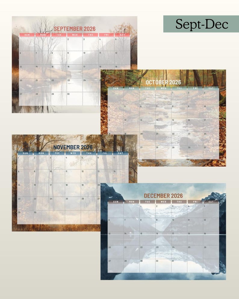 2026 Wilderness Calendar Outdoor Water Lake River Watercolor Nature ...