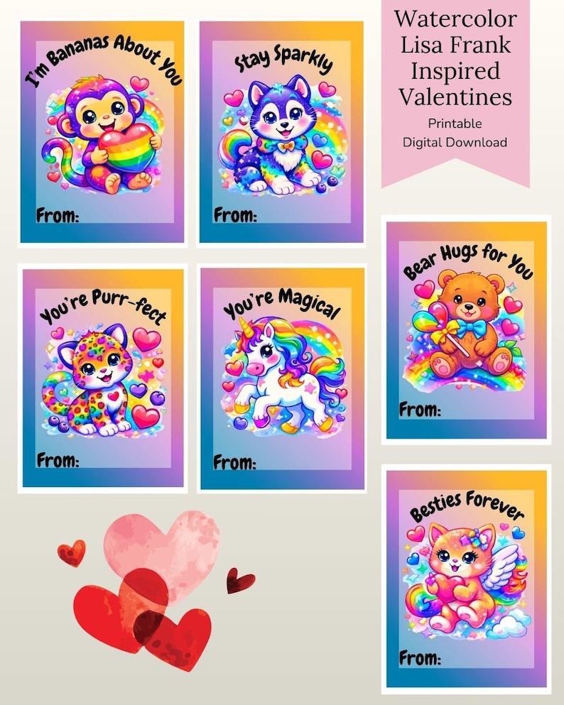 Lisa Frank Inspired Valentine Bundle Rainbow Animal Valentines Cute ...