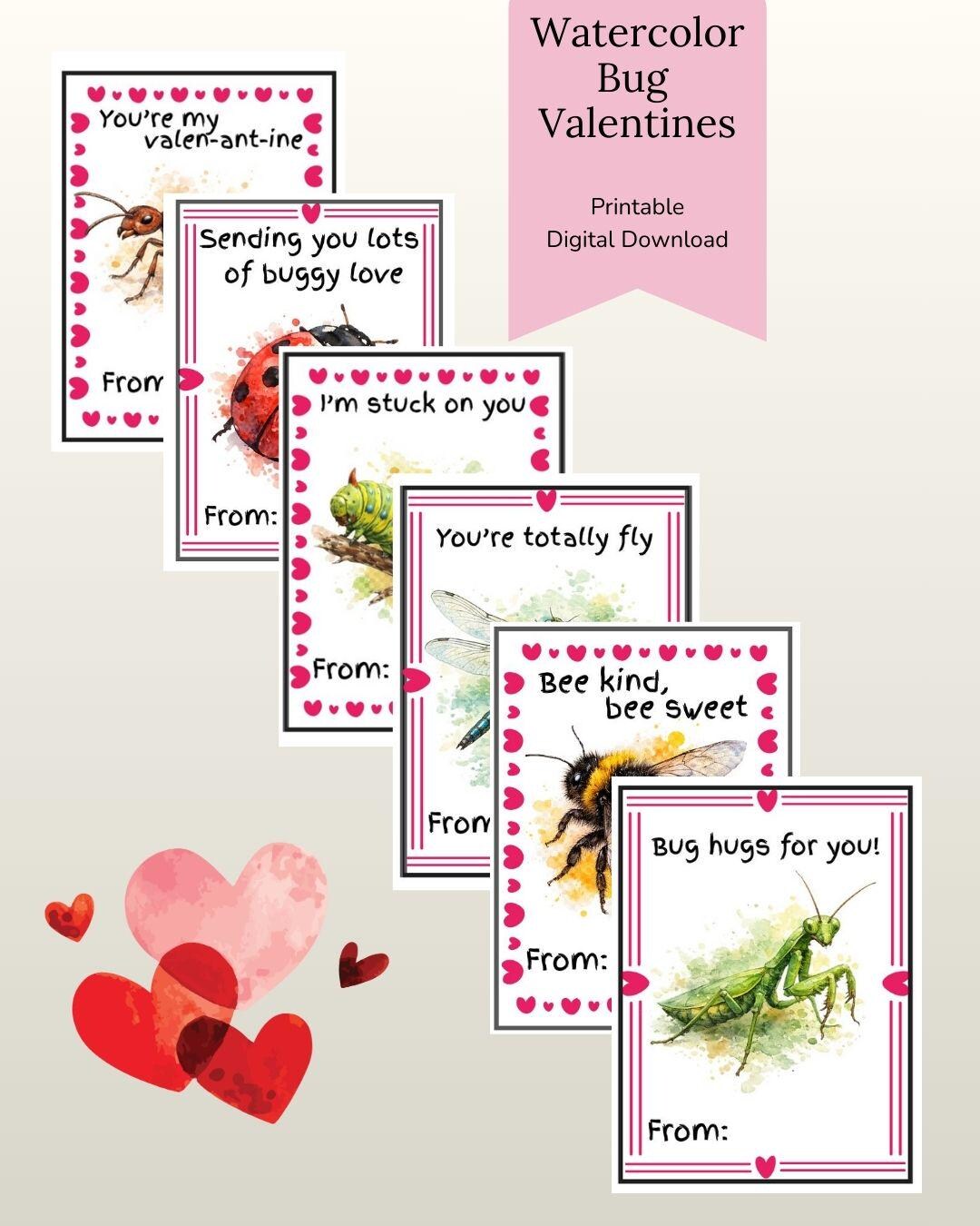 Bug Valentine Cards for Kids Printable | Cute Classroom Valentines ...