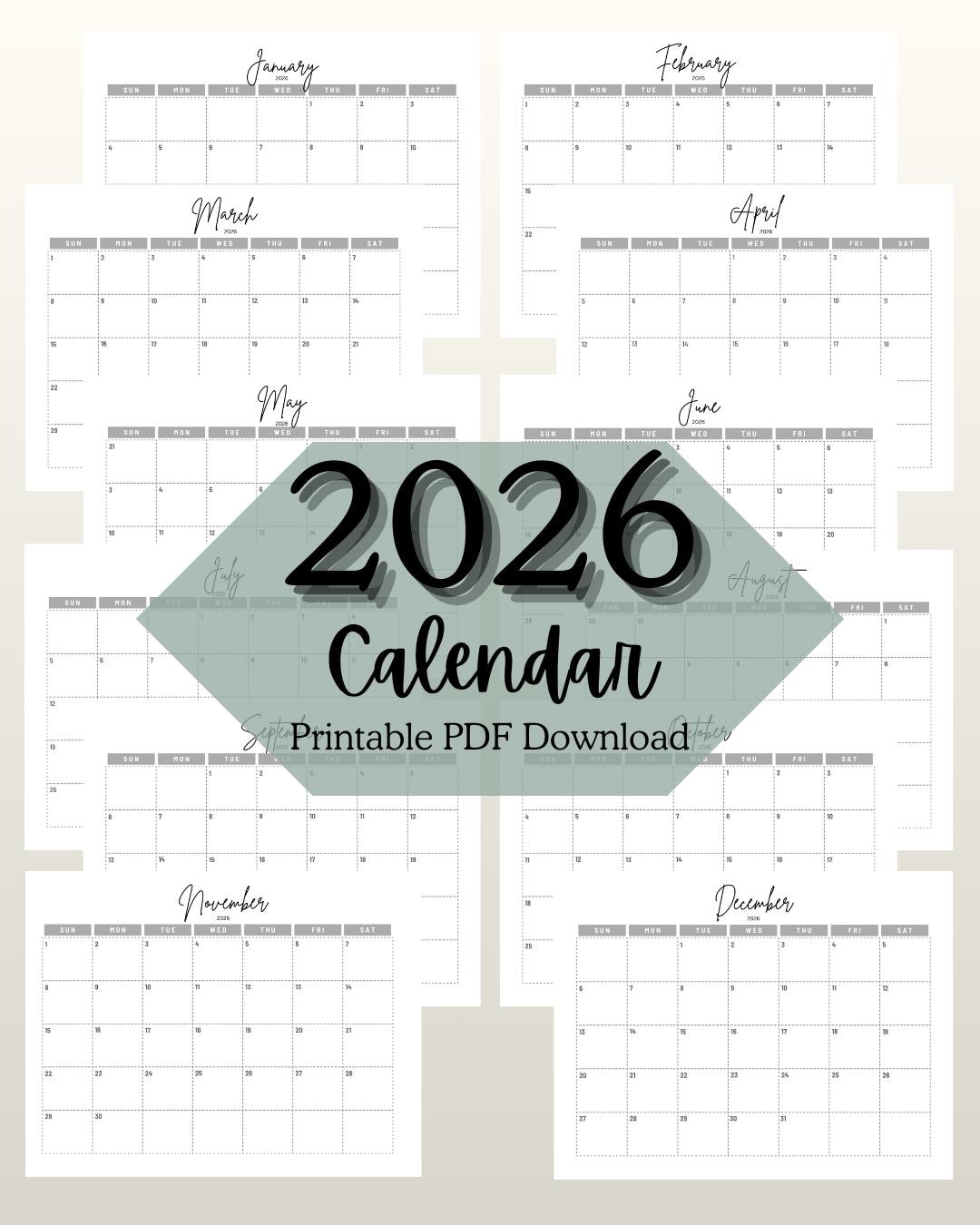 2026 Minimalist Monthly Calendar Printable Neutral Modern Wall Calendar ...