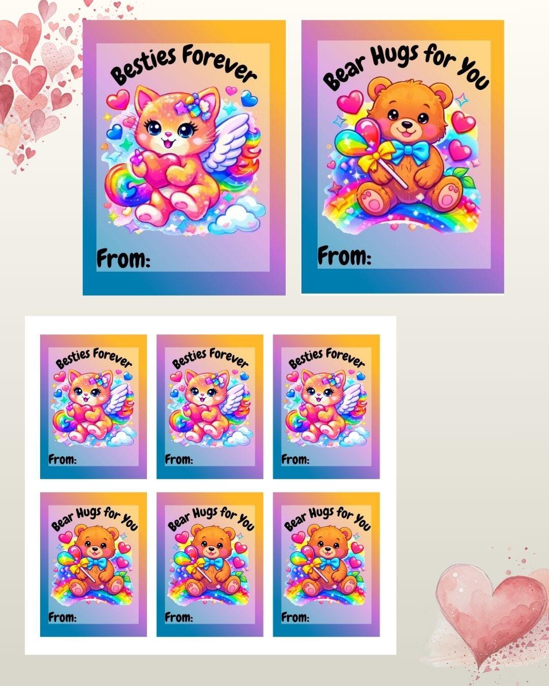 Lisa Frank Inspired Valentine Bundle Rainbow Animal Valentines Cute ...