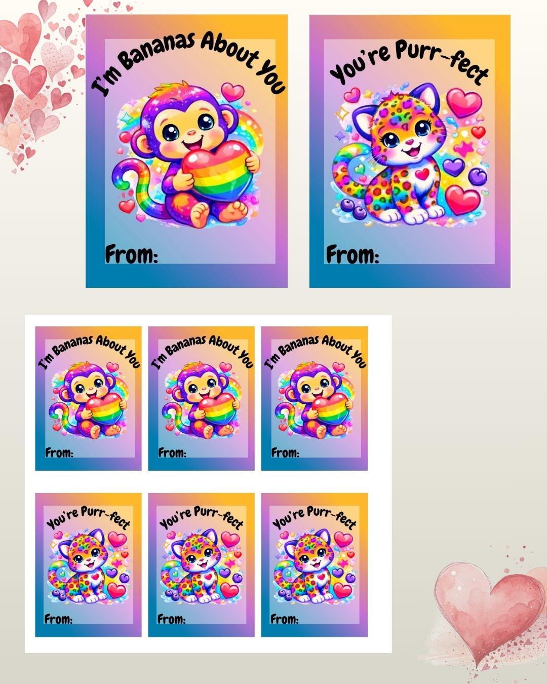 Lisa Frank Inspired Valentine Bundle Rainbow Animal Valentines Cute ...