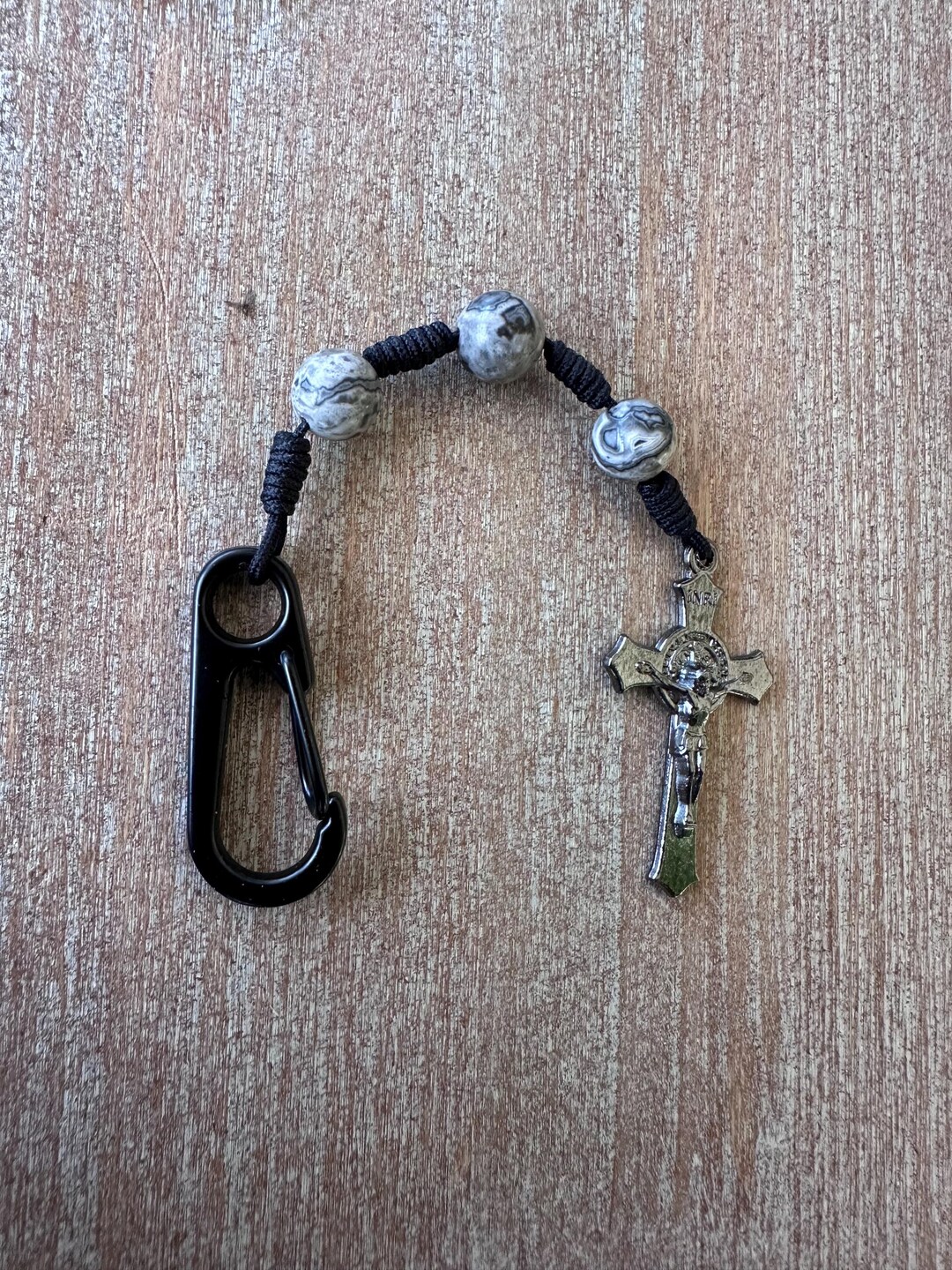 3 Hail Mary Novena Keychain: Map Stone Jasper Beads, St Benedict ...
