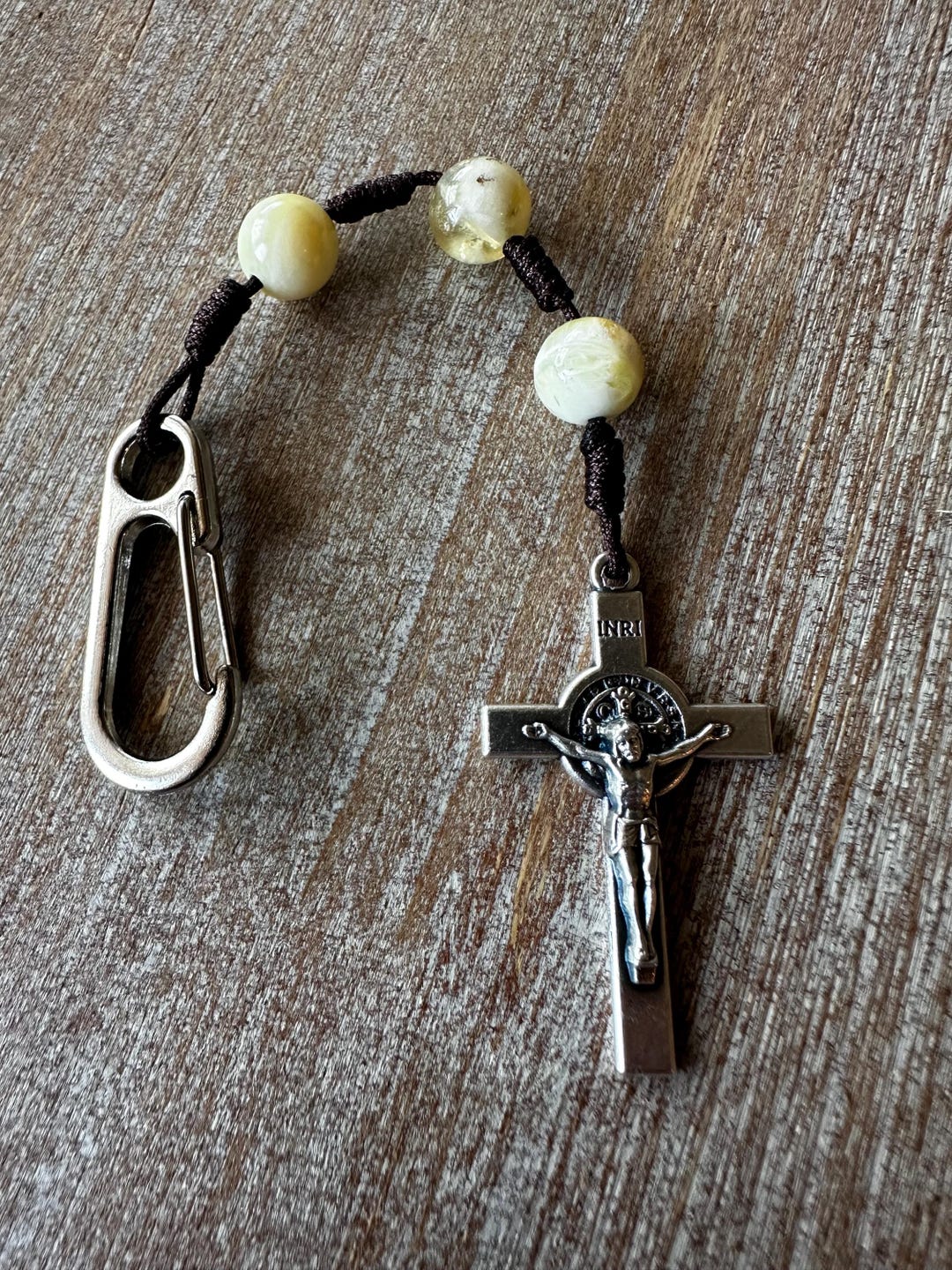 3 Hail Mary Novena Keychain With Natural Yellow African Opal Beads, St ...