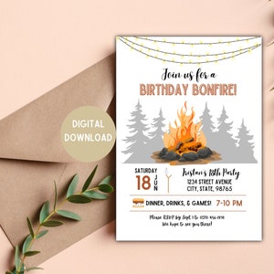 Bonfire Birthday Invitation (digital Download) | Booze and Bonfires ...