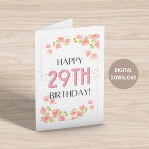 29th Birthday Card 29th Birthday DIGITAL DOWNLOAD 29th - Etsy
