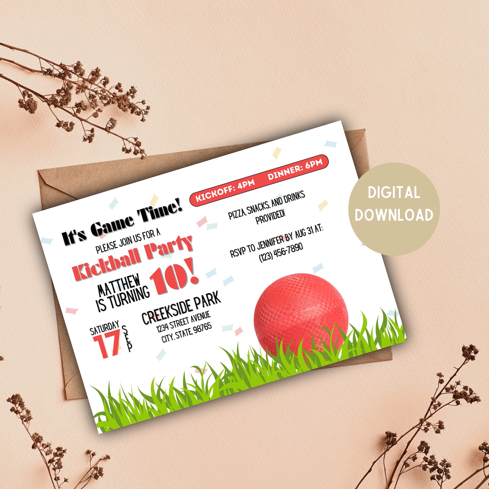 Kickball Party Invitation Kickball Birthday Invitation Kickball ...