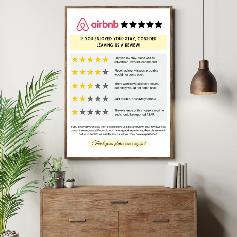 Airbnb Welcome Sign Review Guide Airbnb 1 Page Airbnb - Etsy