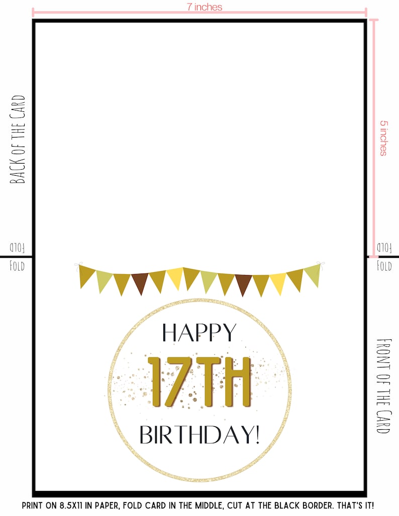 17th Birthday Card 17th Birthday DIGITAL DOWNLOAD 17th Birthday Card ...