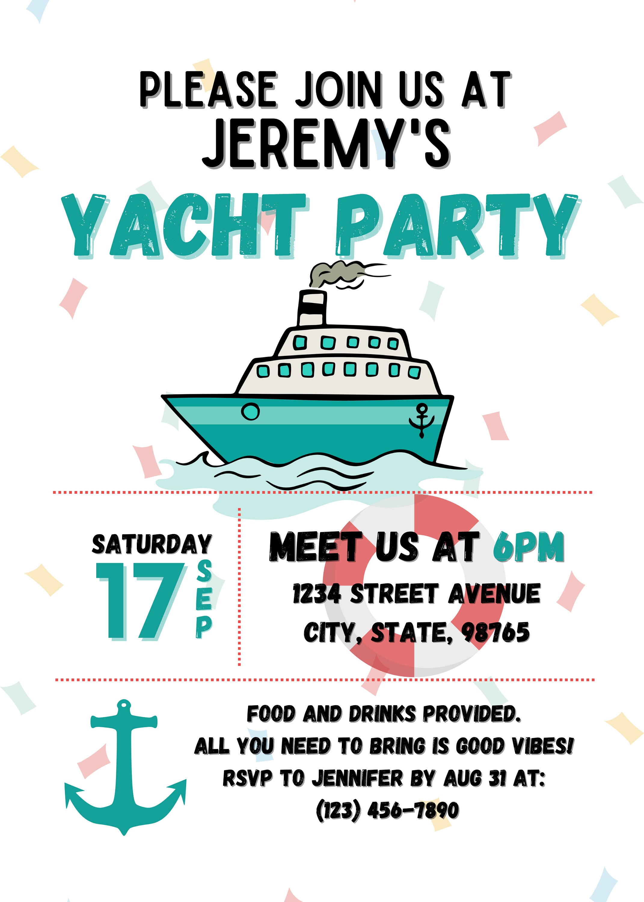 Yacht Birthday Party Invitation TEMPLATE | Yacht Party Invitation ...