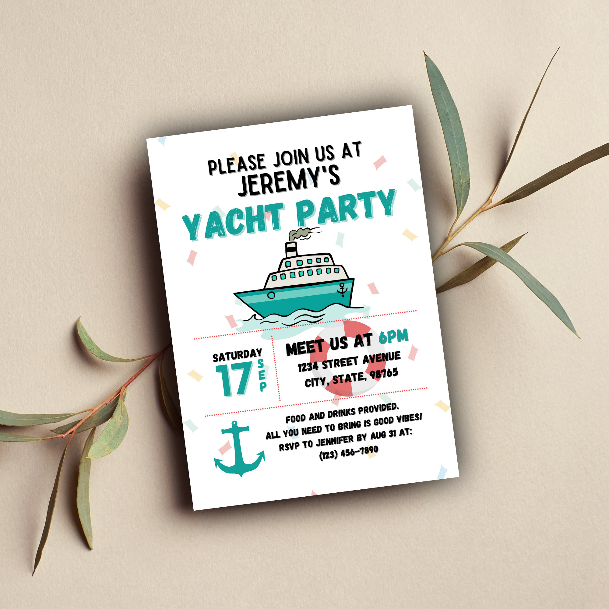 Yacht Birthday Party Invitation TEMPLATE | Yacht Party Invitation ...