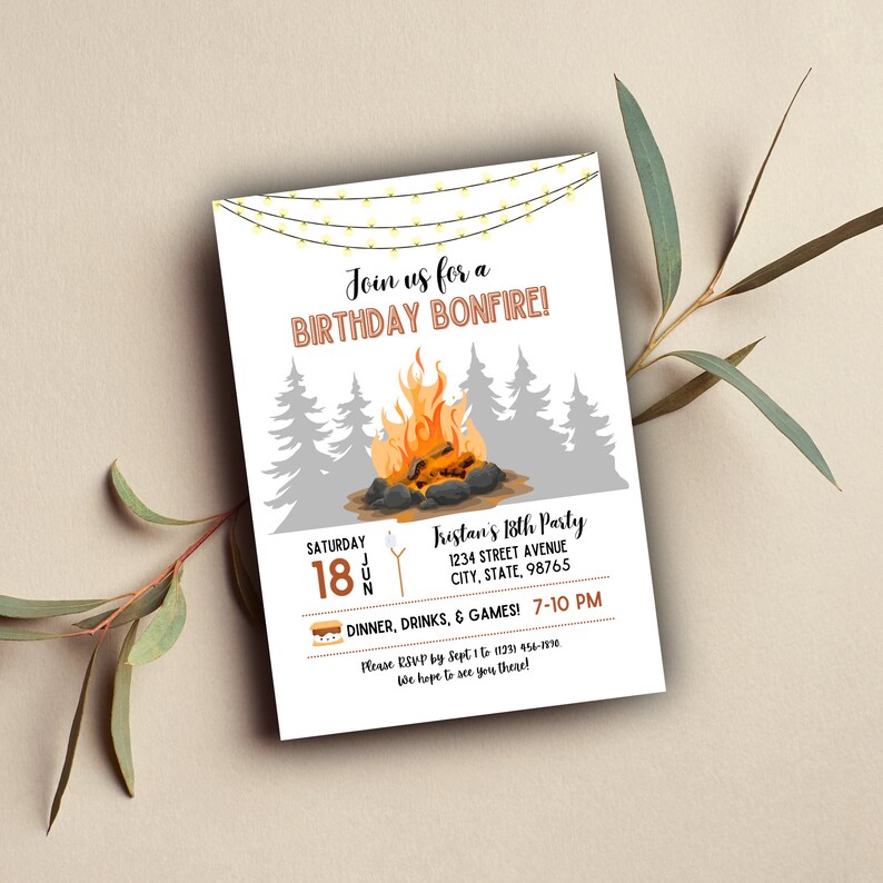 Bonfire Birthday Invitation (digital Download) | Booze and Bonfires ...