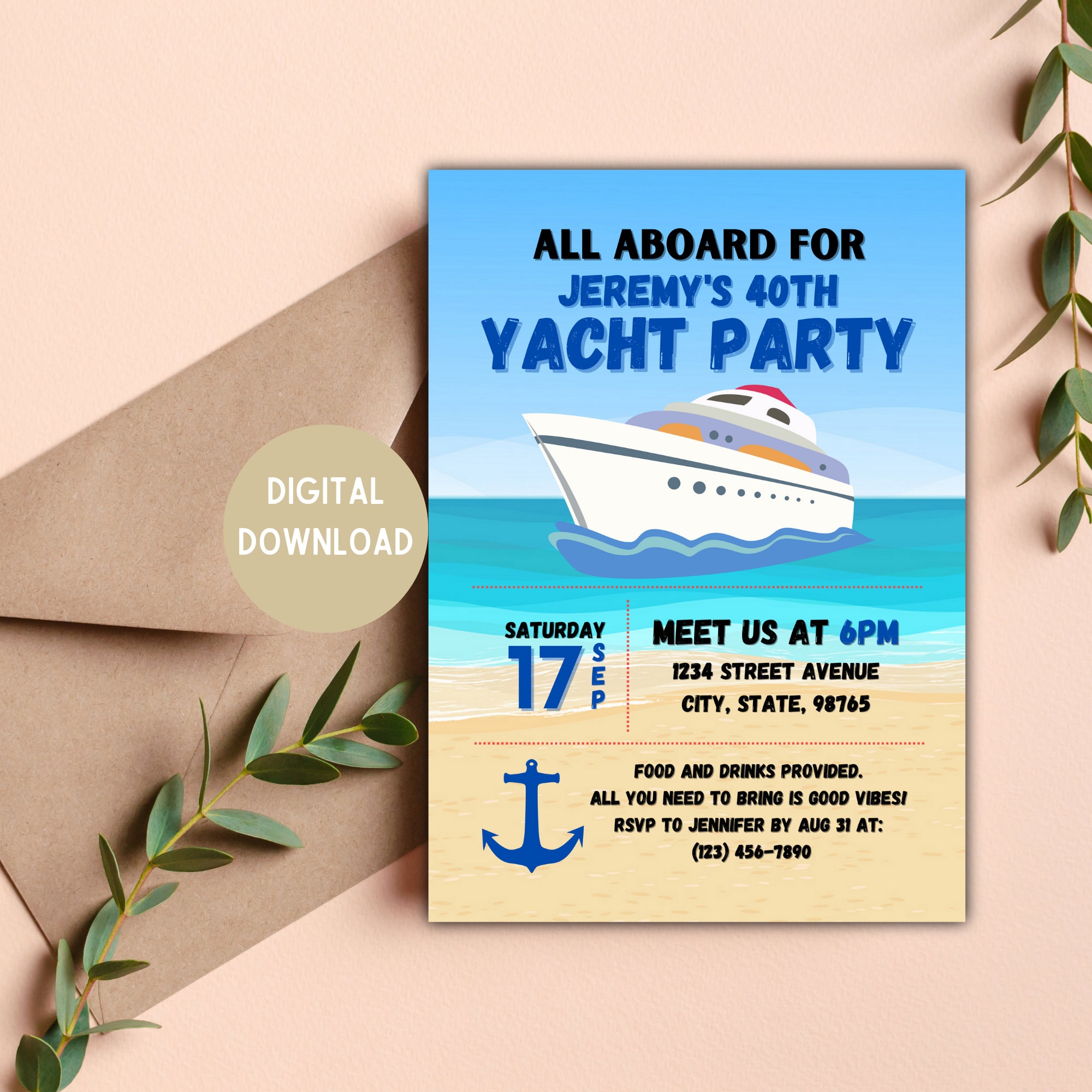 Yacht Birthday Party Invitation TEMPLATE | Yacht Party Invitation ...