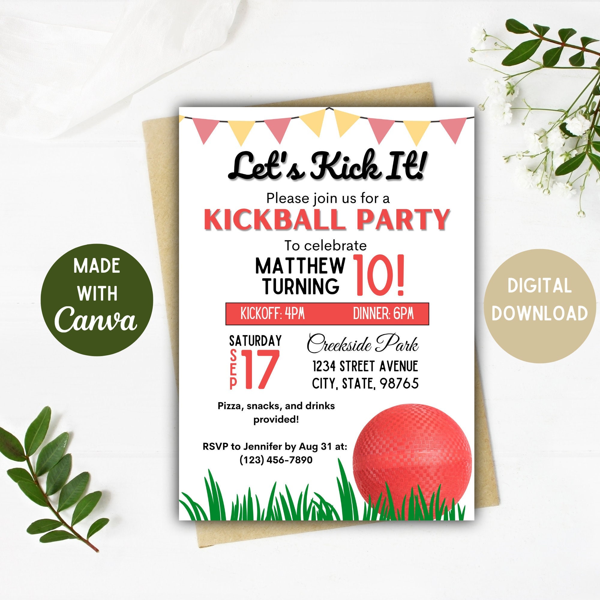 Kickball Party Invitation | Kickball Party | Kickball | Digital ...