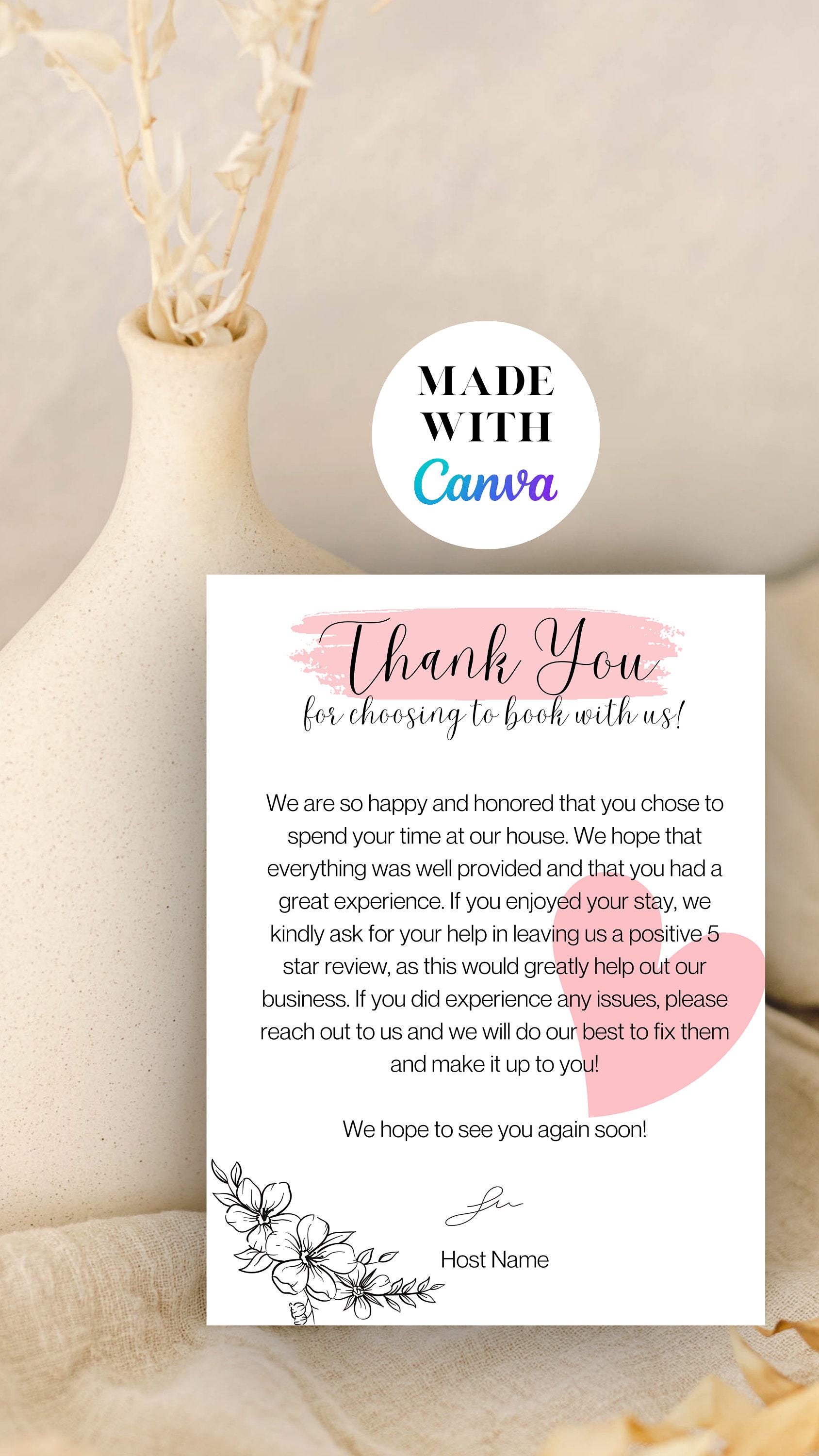 Airbnb Thank You Card Template | Thank Your Guests for Staying ...