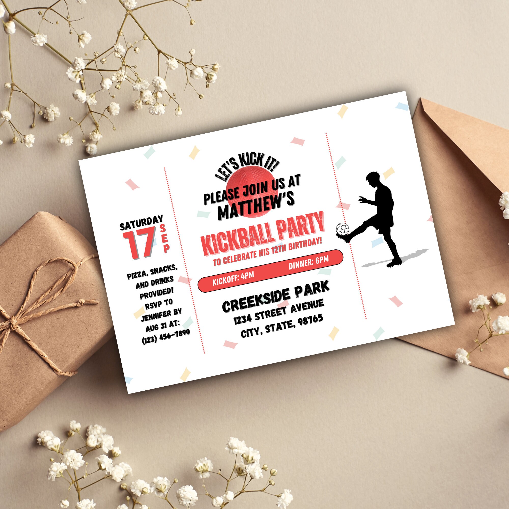 Kickball Party Invitation Kickball Party Kickball Digital Download 5x7 ...