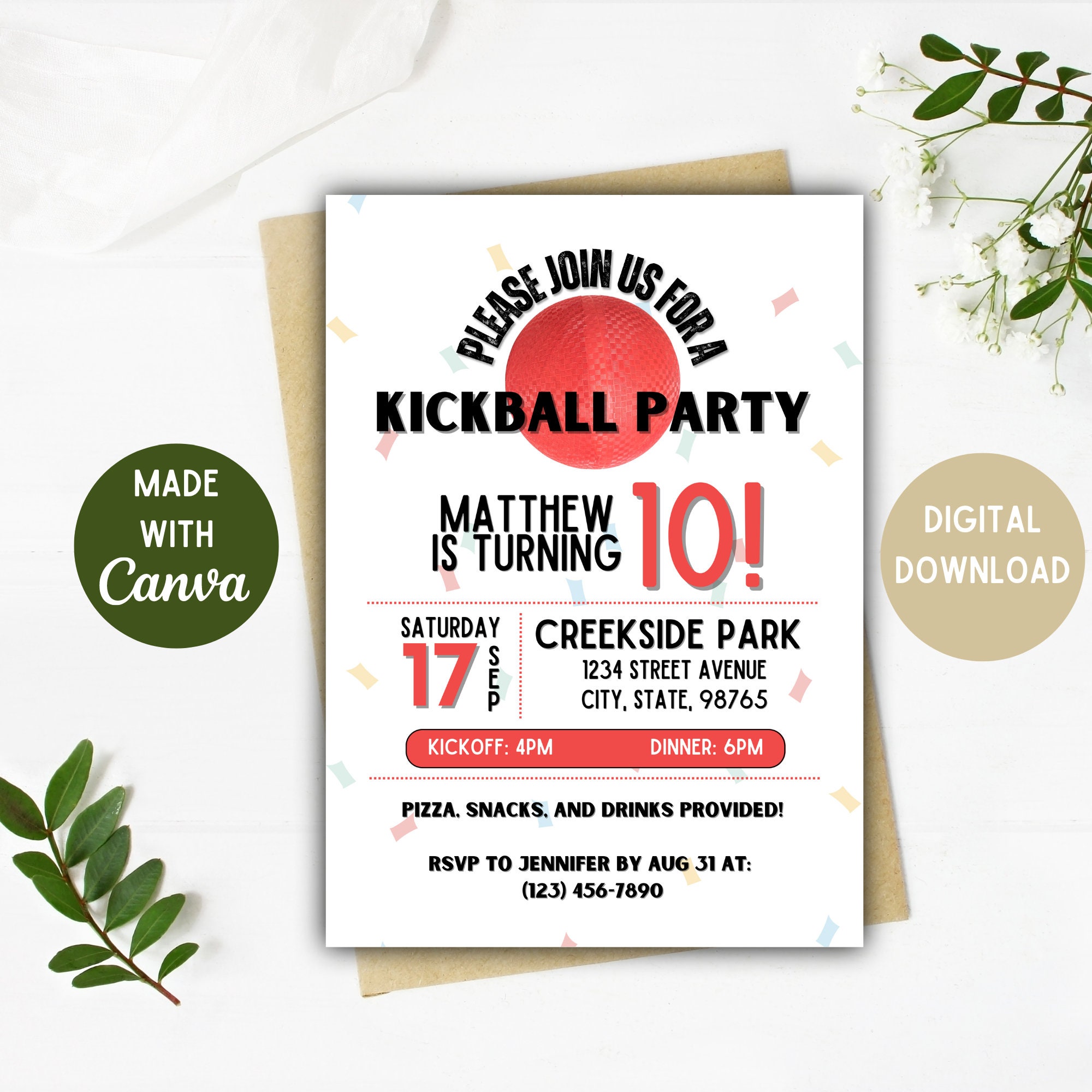Kickball Party Invitation | Kickball Party | Kickball | Digital ...
