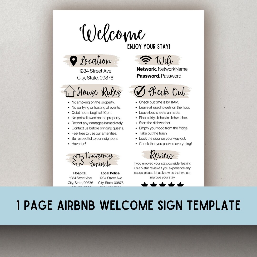 Airbnb Welcome | 1 Page Airbnb Welcome Sign | DIGITAL DOWNLOAD | Airbnb ...