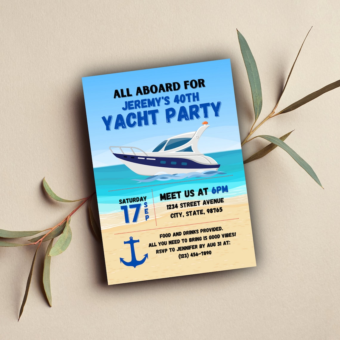 Yacht Birthday Party Invitation TEMPLATE Yacht Party Invitation Yacht ...