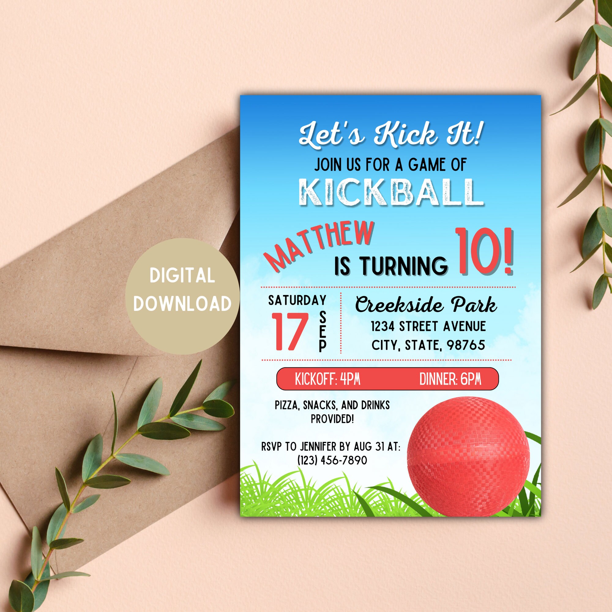 Kickball Party Invitation | Kickball Party | Kickball | Digital ...