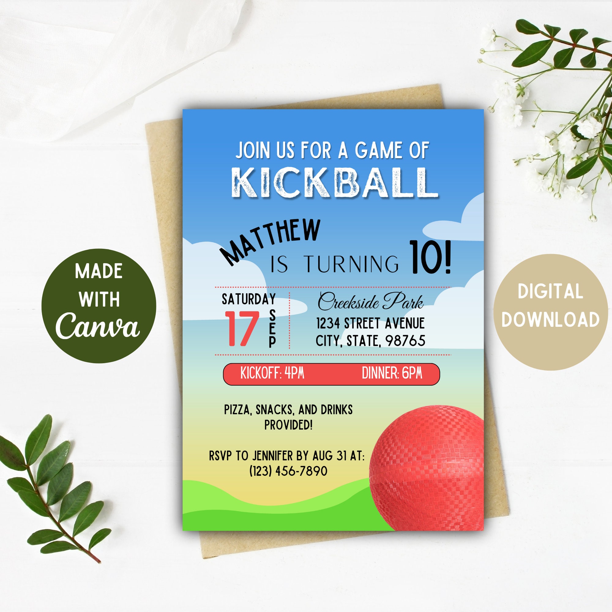 Kickball Party Invitation Kickball Party Kickball - Etsy