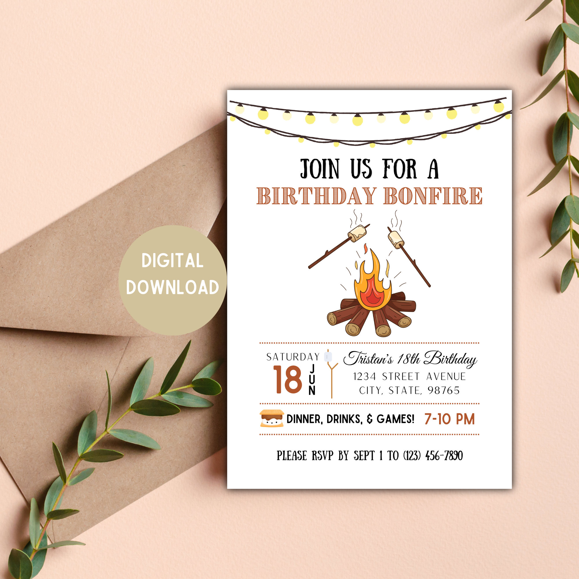 Bonfire Invitation | DIGITAL TEMPLATE | Bonfire Night | Booze and ...