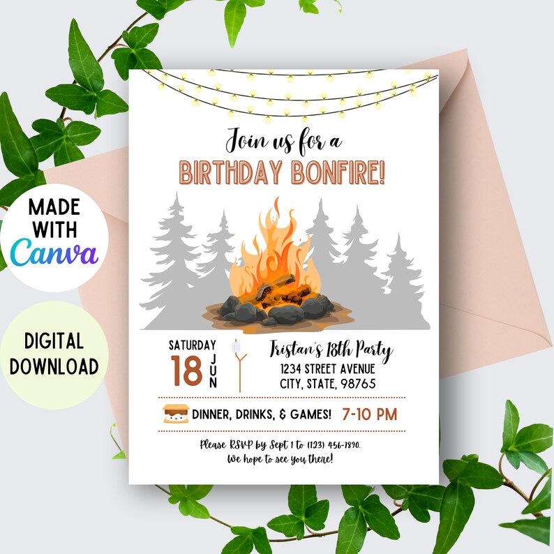 Bonfire Birthday Invitation (digital Download) | Booze and Bonfires ...