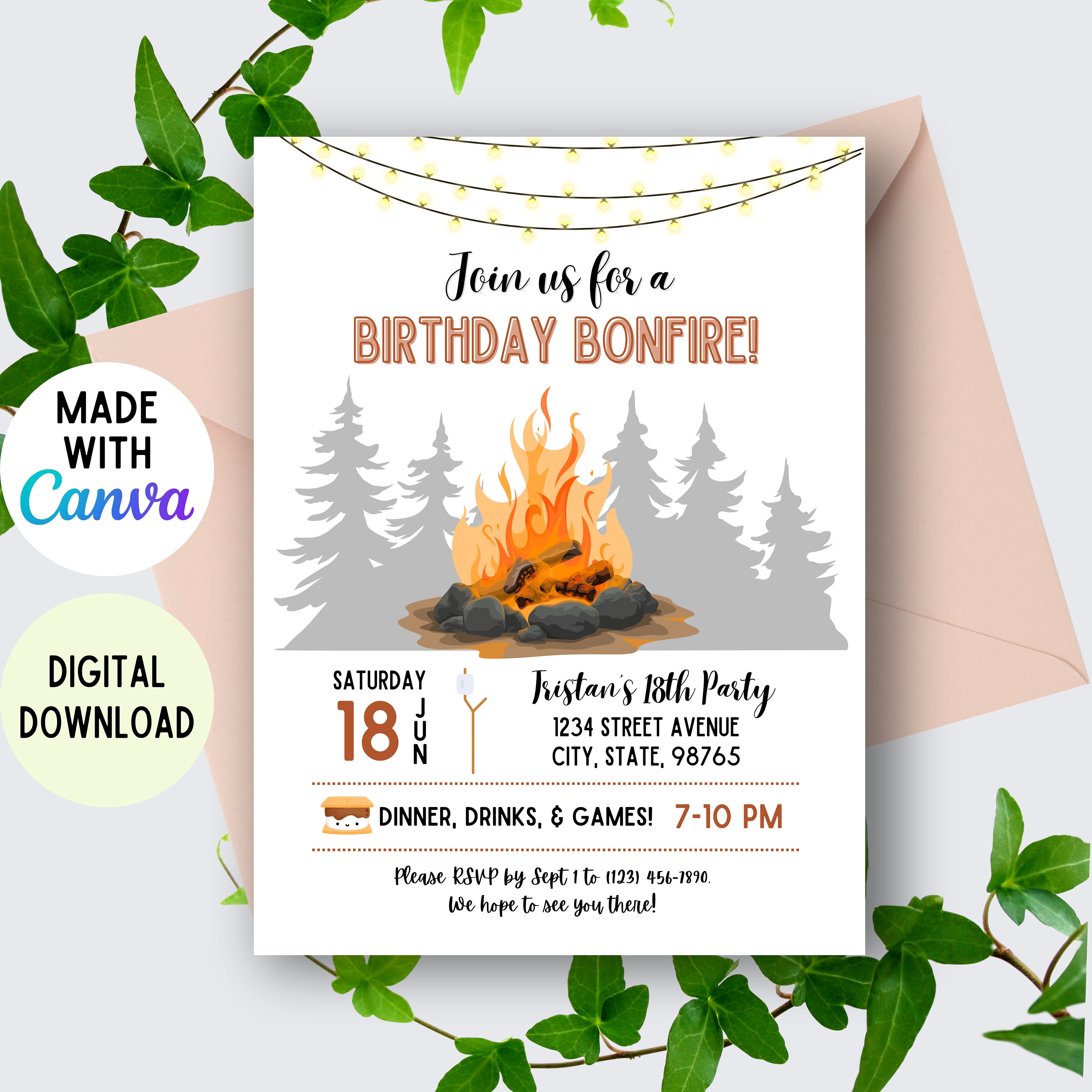 Bonfire Birthday Invitation (digital Download) | Booze and Bonfires ...