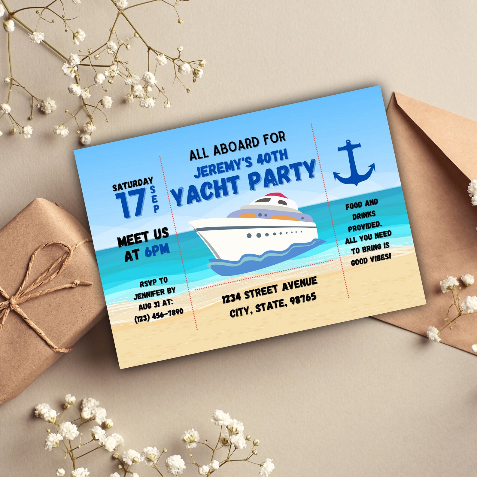 Yacht Birthday Party Invitation TEMPLATE | Yacht Party Invitation ...