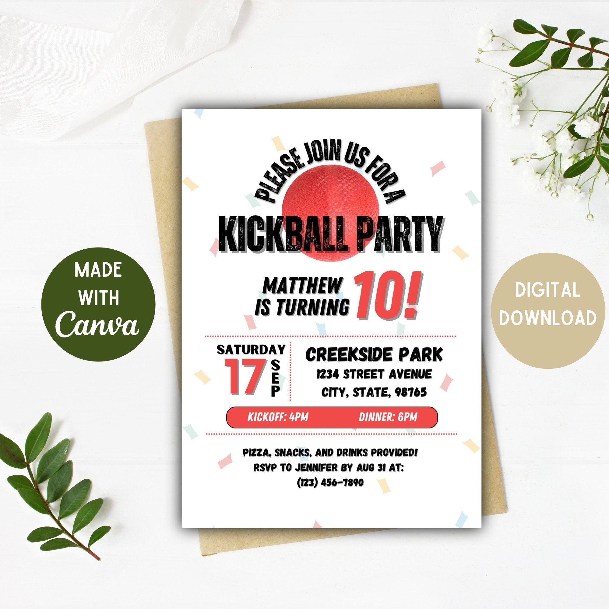 Kickball Party Invitation Kickball Party Kickball Digital Download 5x7 ...