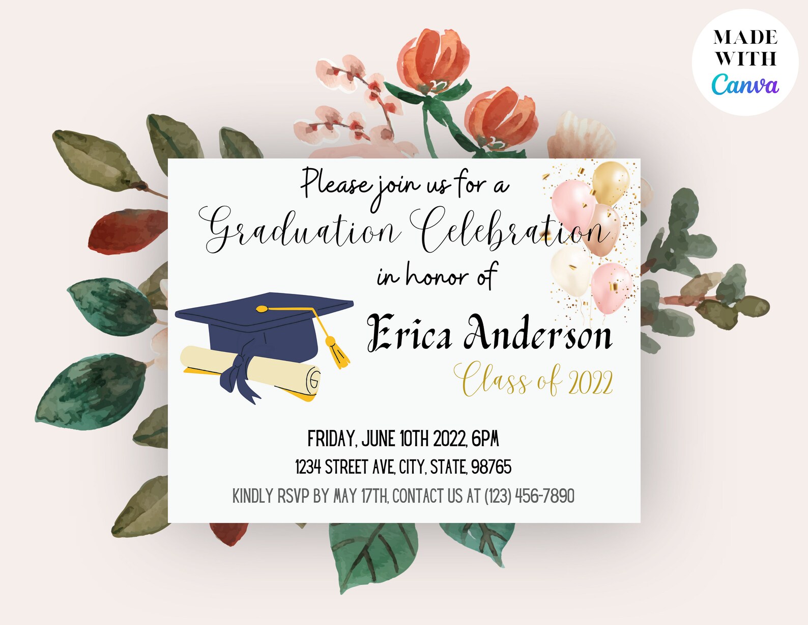 Graduation Invitation Printable Template | Graduation Celebration Party ...