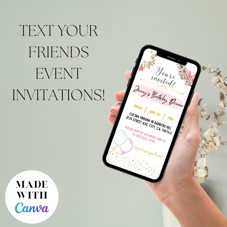 Modern Digital Birthday Dinner Party Invitation Text Invites - Etsy